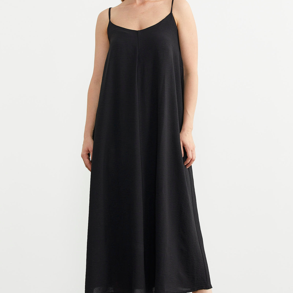 Adjustable Straps Long Crepe Dress - Black – Sementa.com
