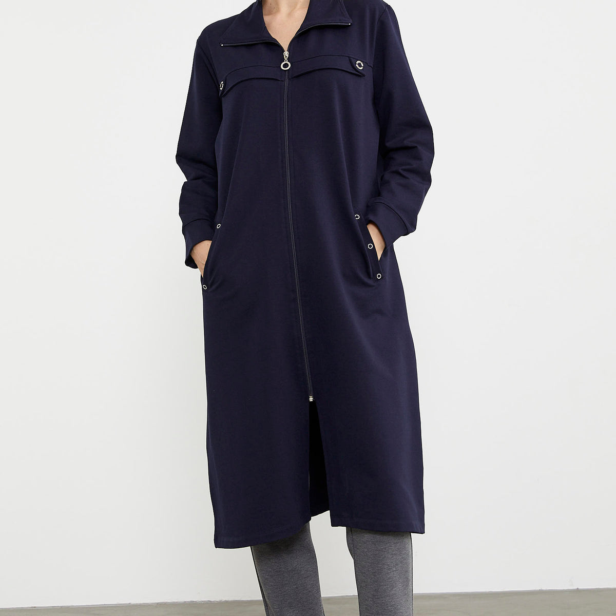 Ribbed Two Thread Coat with Full Length Zipper - Navy Blue – Sementa.com