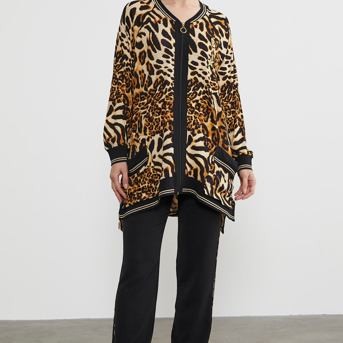 Plus Size Leopard Patterned Tunic Set - Black – SEMENTA