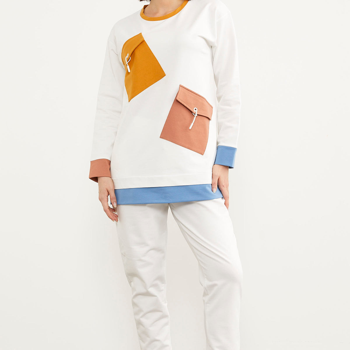 Colorful Tracksuit Set with Pocket Detail - Ecru – Sementa.com
