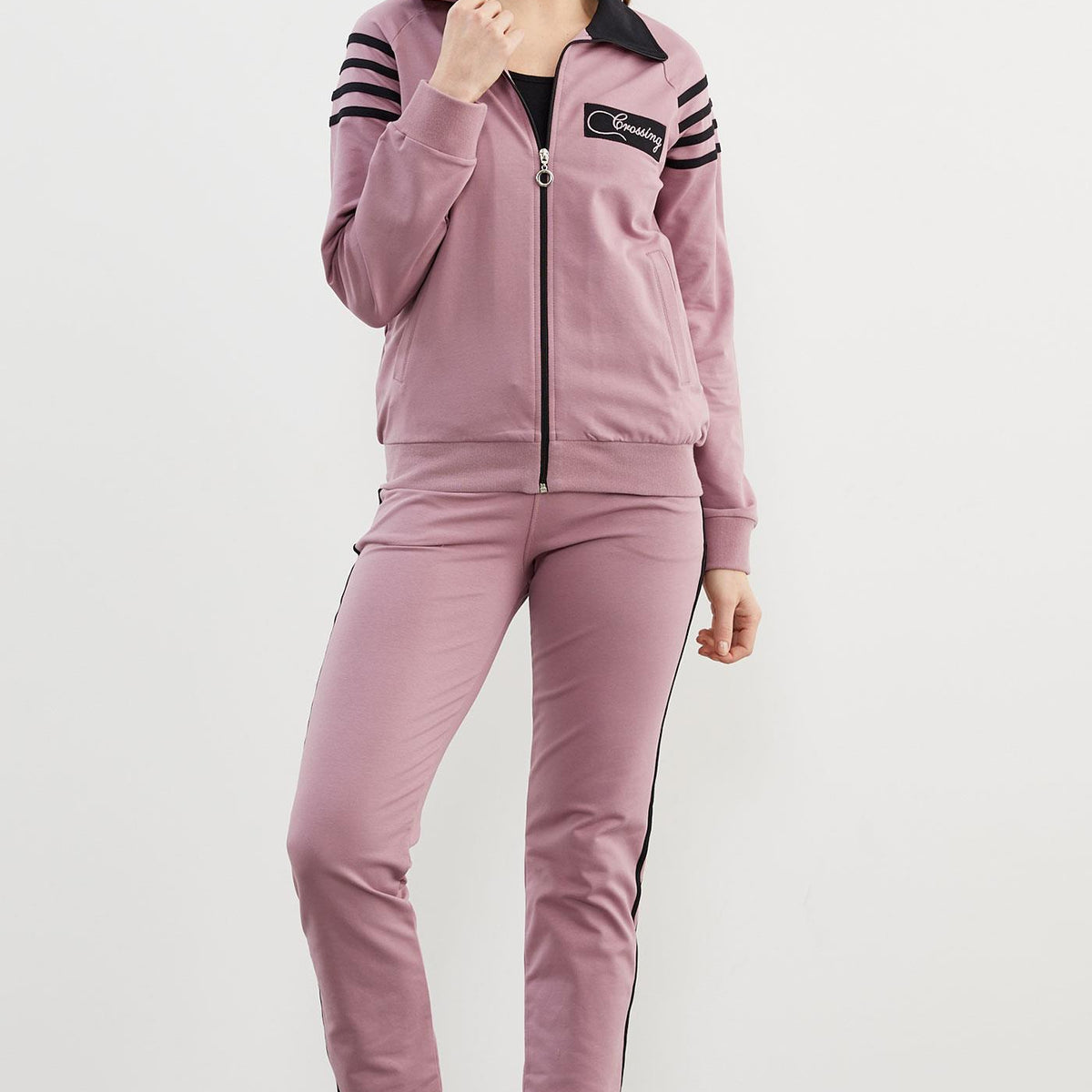 Line Detailed Stand Up Collar Tracksuit Set - Lilac – Sementa.com