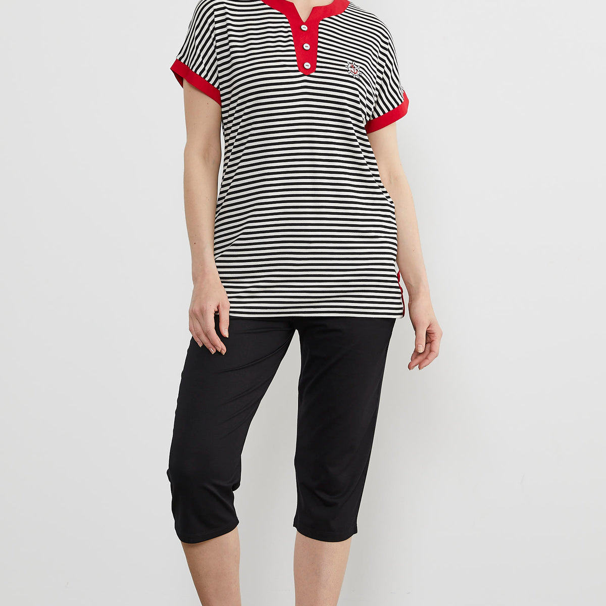 Striped Marine Color Combination Capri Suit - Black – Sementa.com
