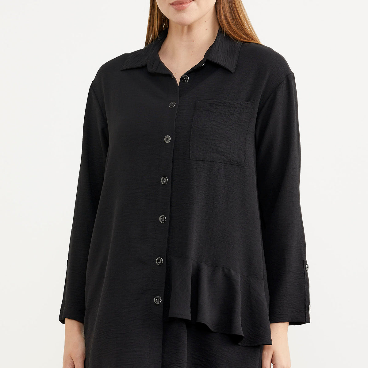 Fırfır Detaylı Krep Gömlek - Siyah – Sementa.com