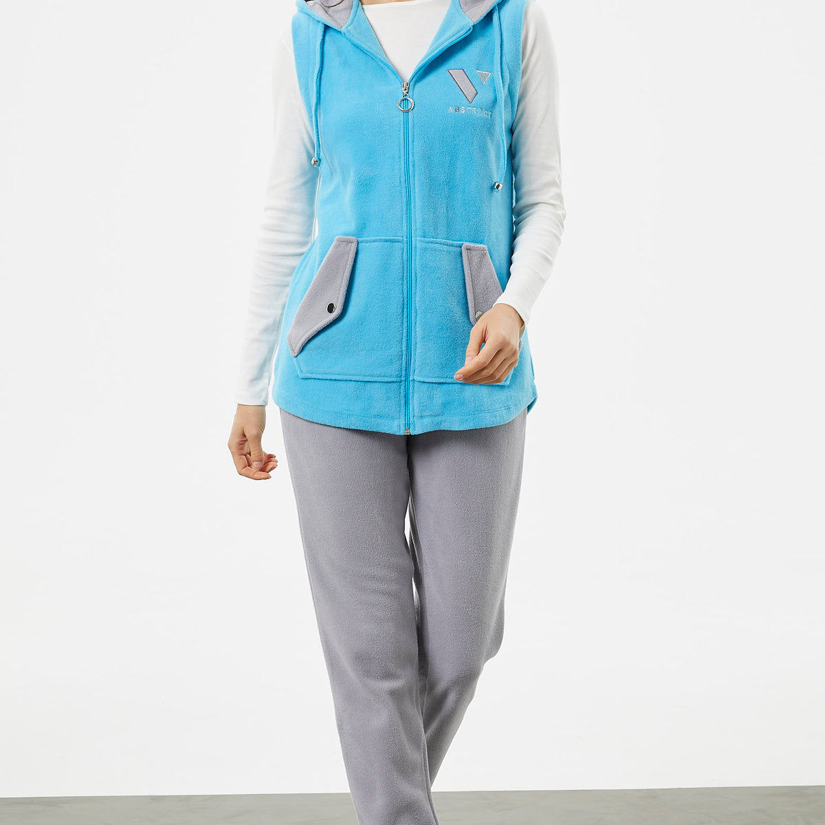 Double Color Fleece Tracksuit with Vest - Blue – Sementa.com
