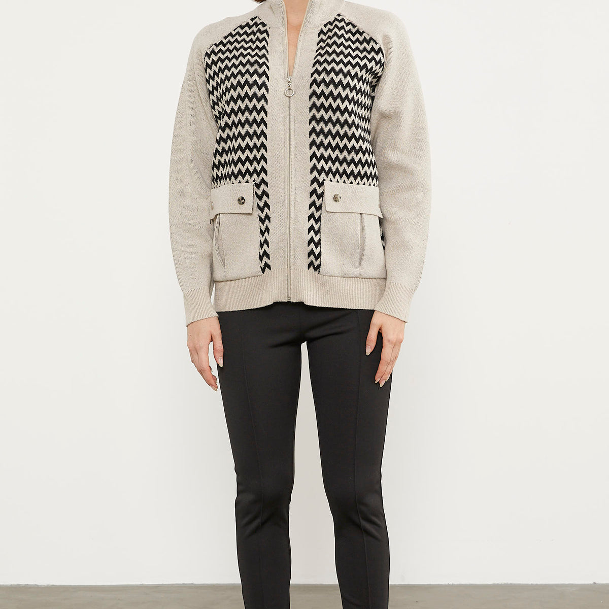 Zik Zak Desenli Çift Renk Triko Ceket - Bej – SEMENTA