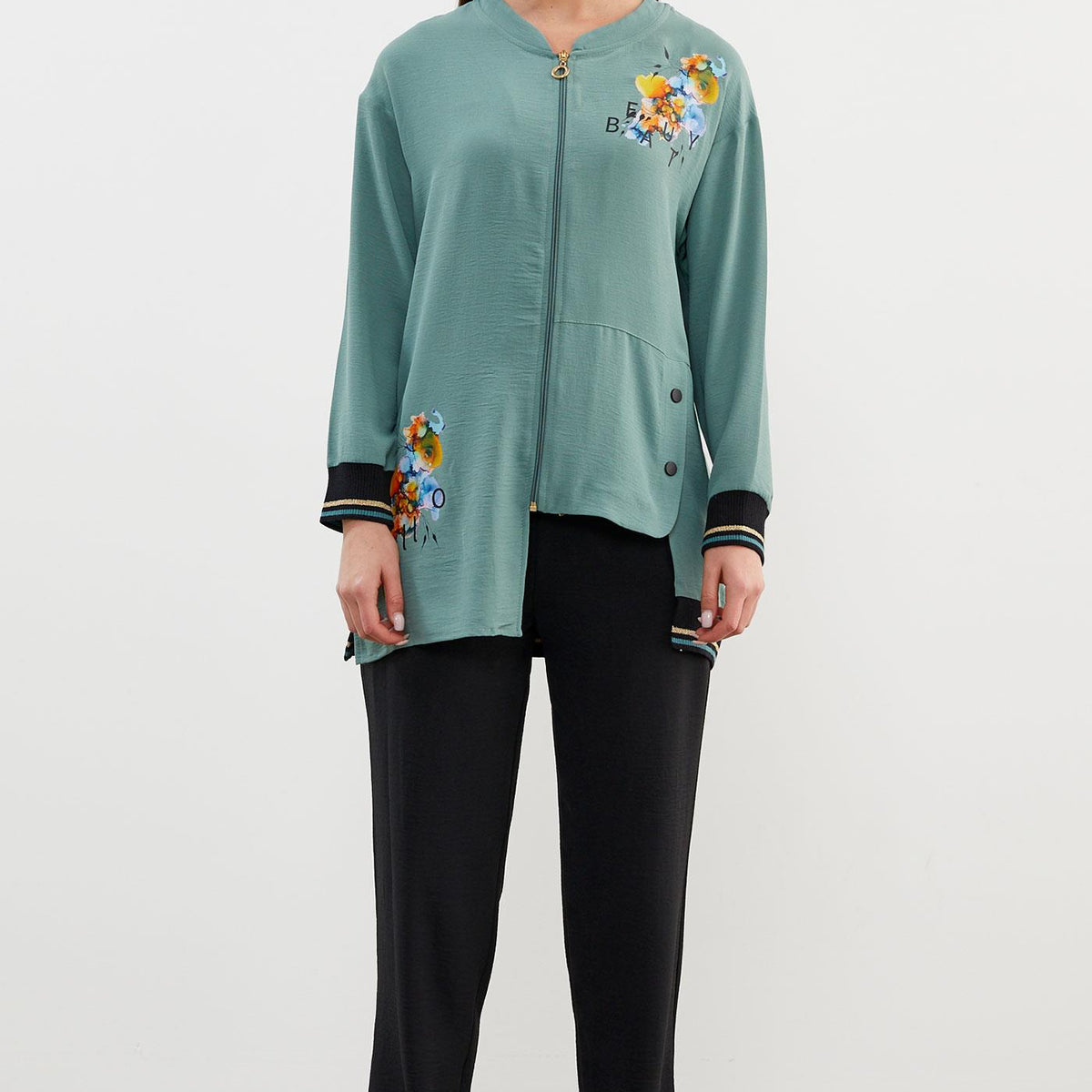 Wide Size Print Detailed Crepe Set - Green – SEMENTA