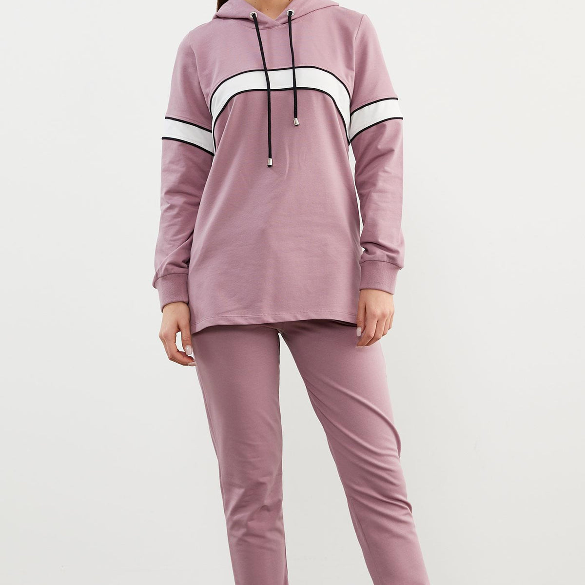 Hooded Line Block Tracksuit Set - Lilac – Sementa.com
