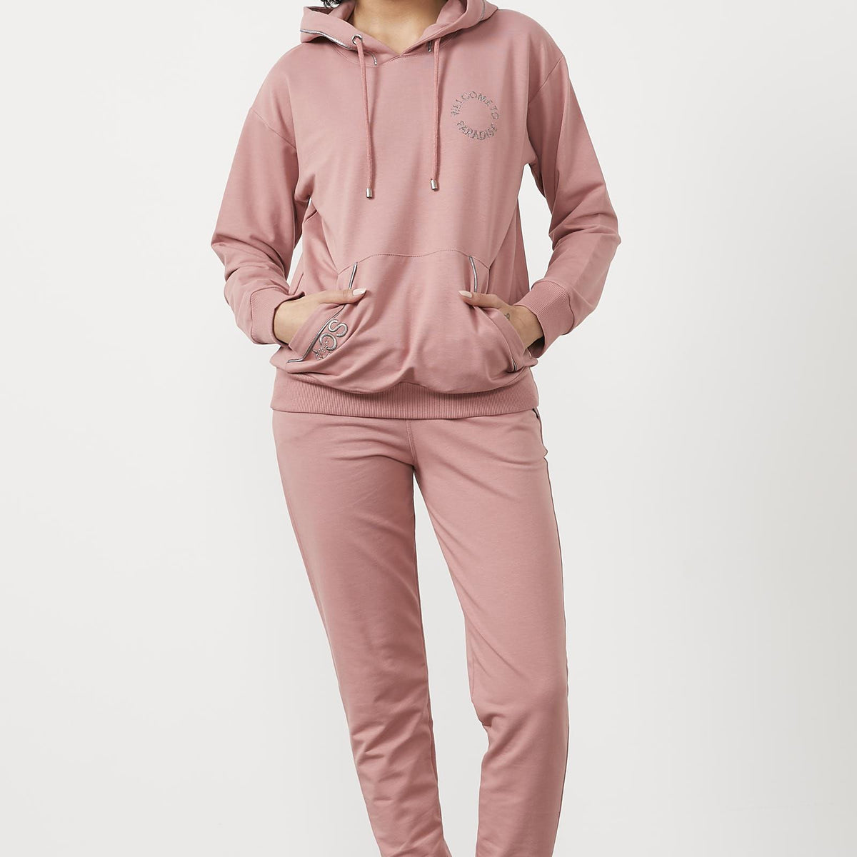 Hooded Kangaroo Pocket Tracksuit Set - Dried Rose – Sementa.com