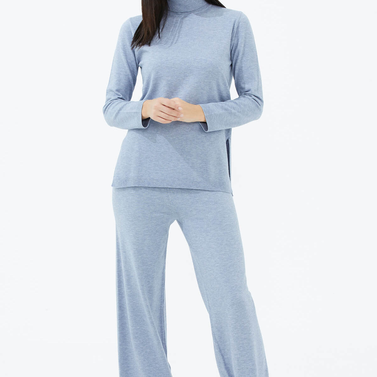 Full Turtleneck Sweater Pants Knitwear Set - Blue – Sementa.com